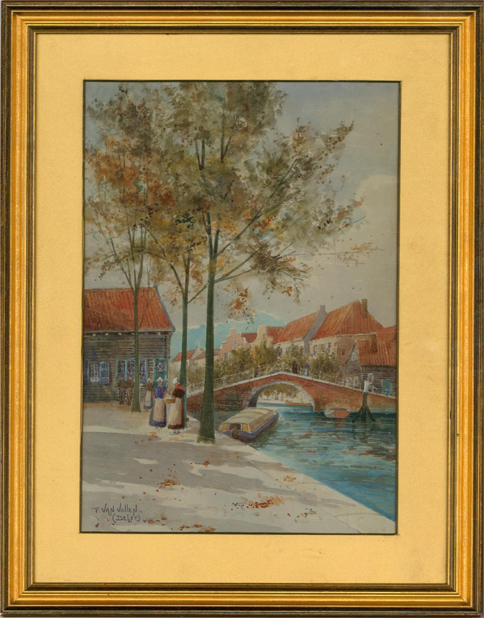 F Van Vollen - Early 20th Century Watercolour, Delft Canal by F Van ...