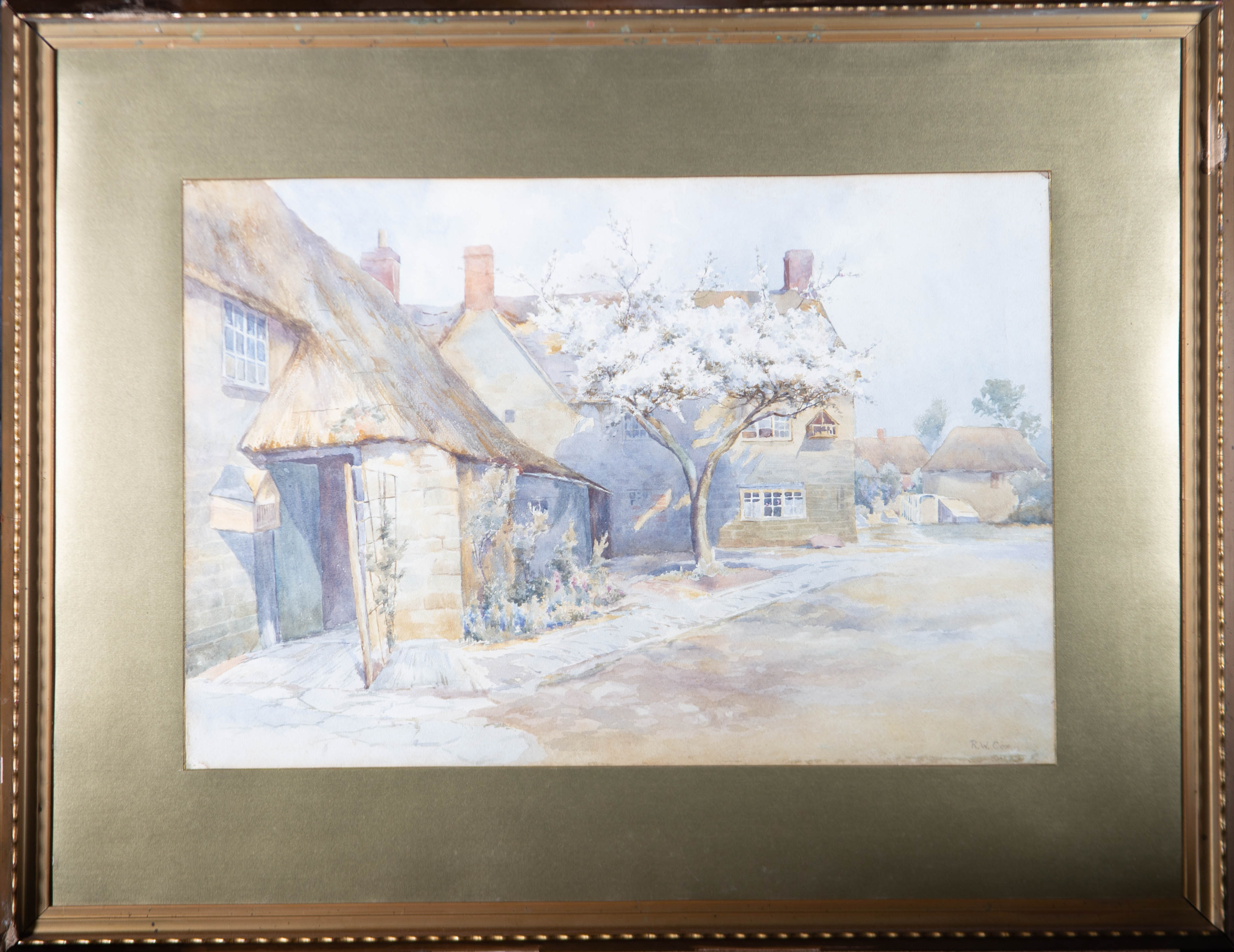 R.W. Cox - Mid 20th Century Watercolour, Thatched Cottages by R.W. Cox ...