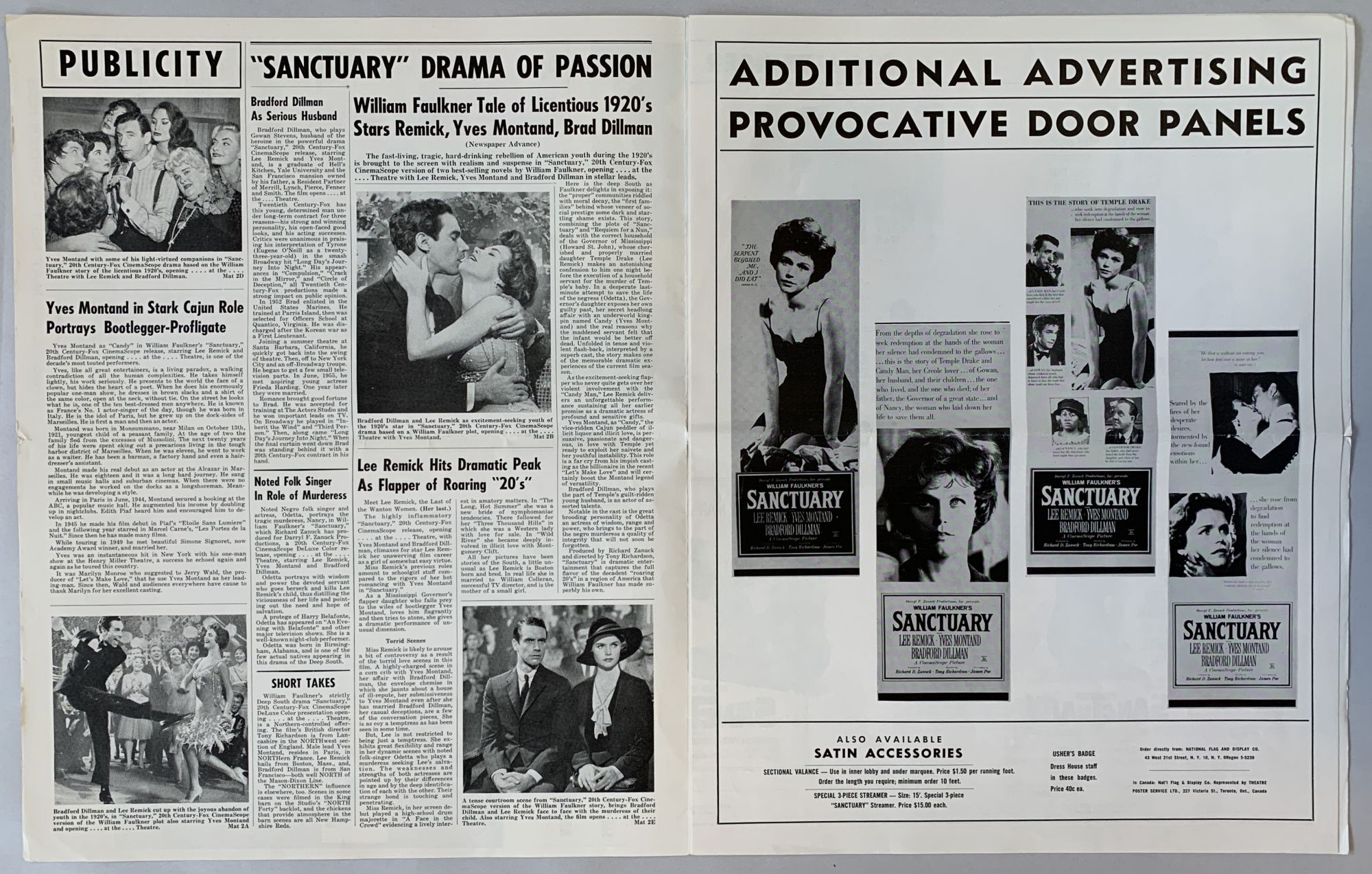 Sanctuary. Exhibitor's Campaign Manual by Faulkner, William. Screenplay ...