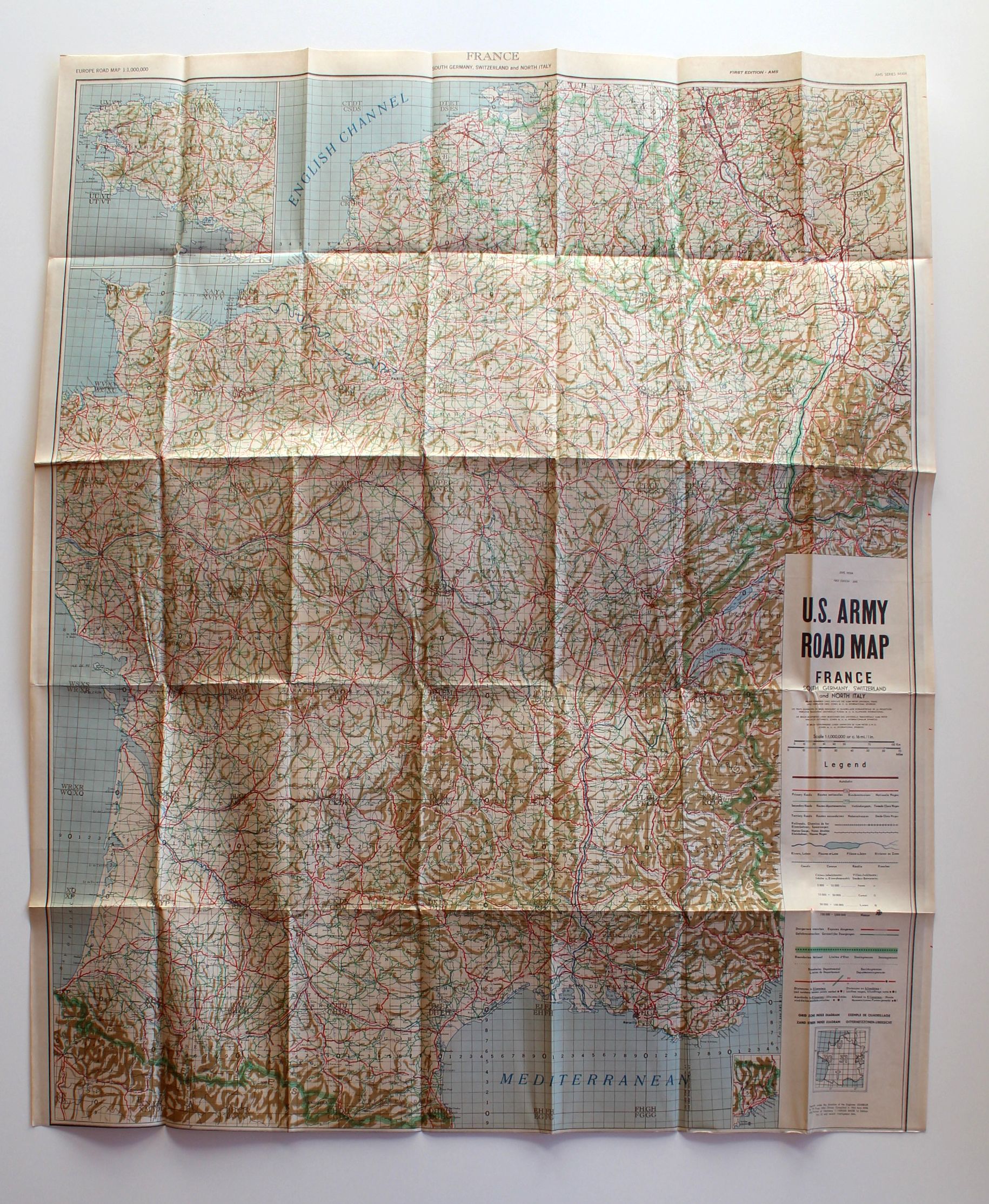 U.S. Army Road Map 1:1,000,000 France South Germany, Switzerland and ...