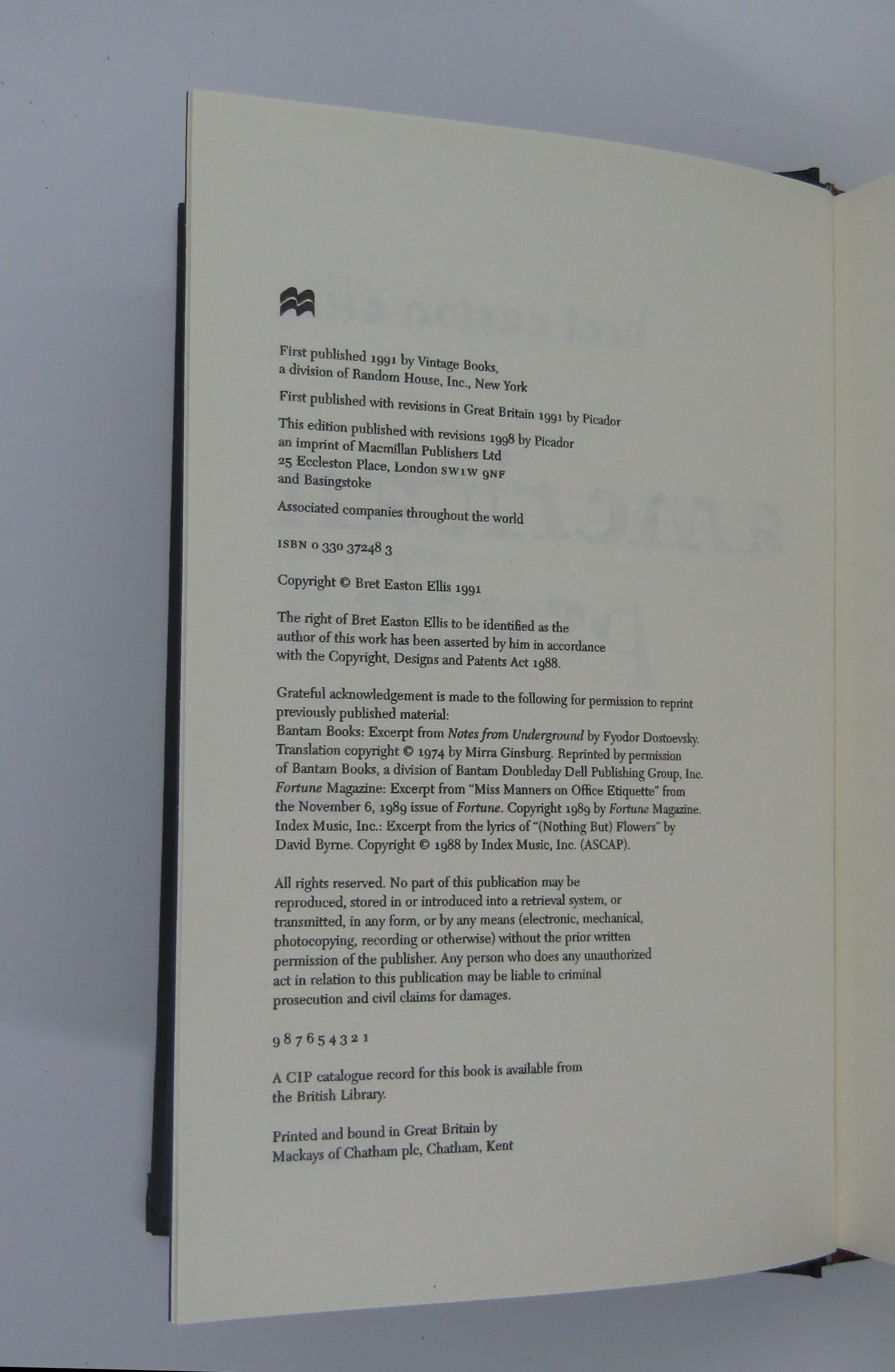 American Psycho by Bret Easton Ellis: Fine Hardcover (1998) 1st Edition ...