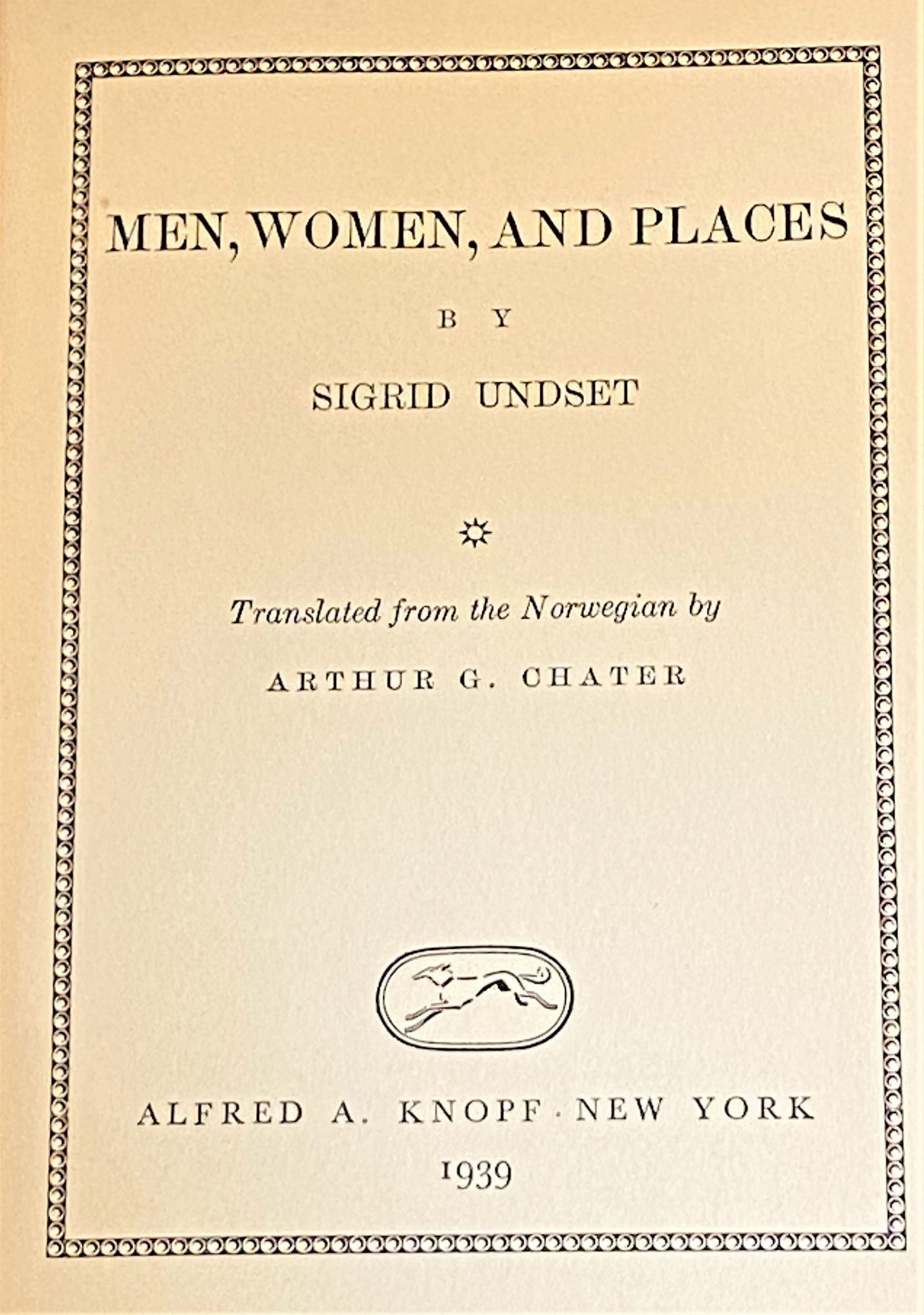 Men, Women, and Places by Sigrid Undset: (1939) | My Book Heaven