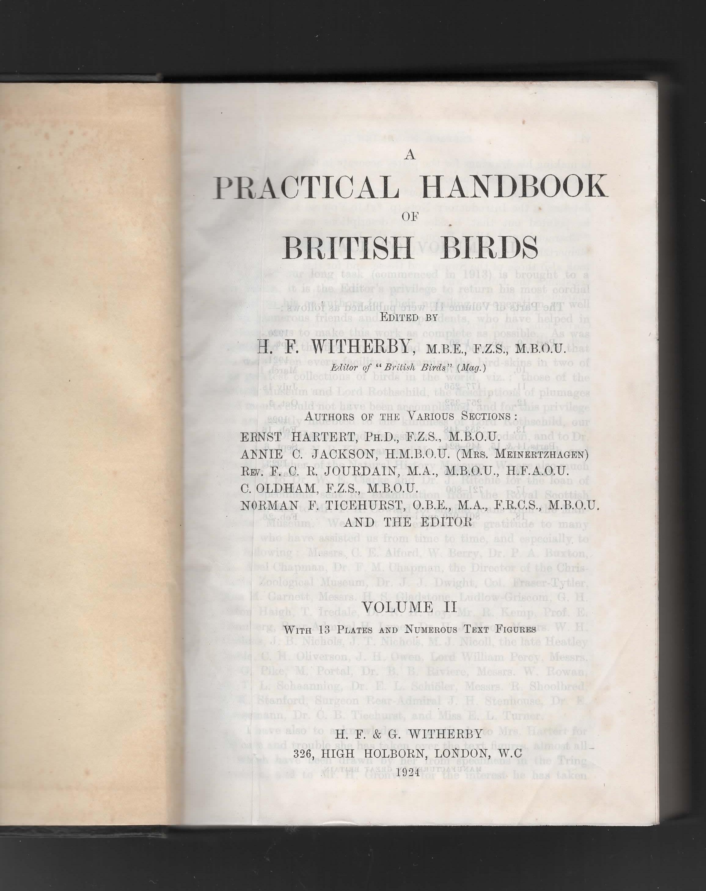 A Practical Handbook of British Birds by Witherby, HF (ed): Very Good ...