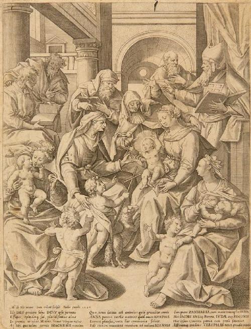 Die Familie Mariens. 1590. Kupferstich auf Bütten von Jan II Collaert ...