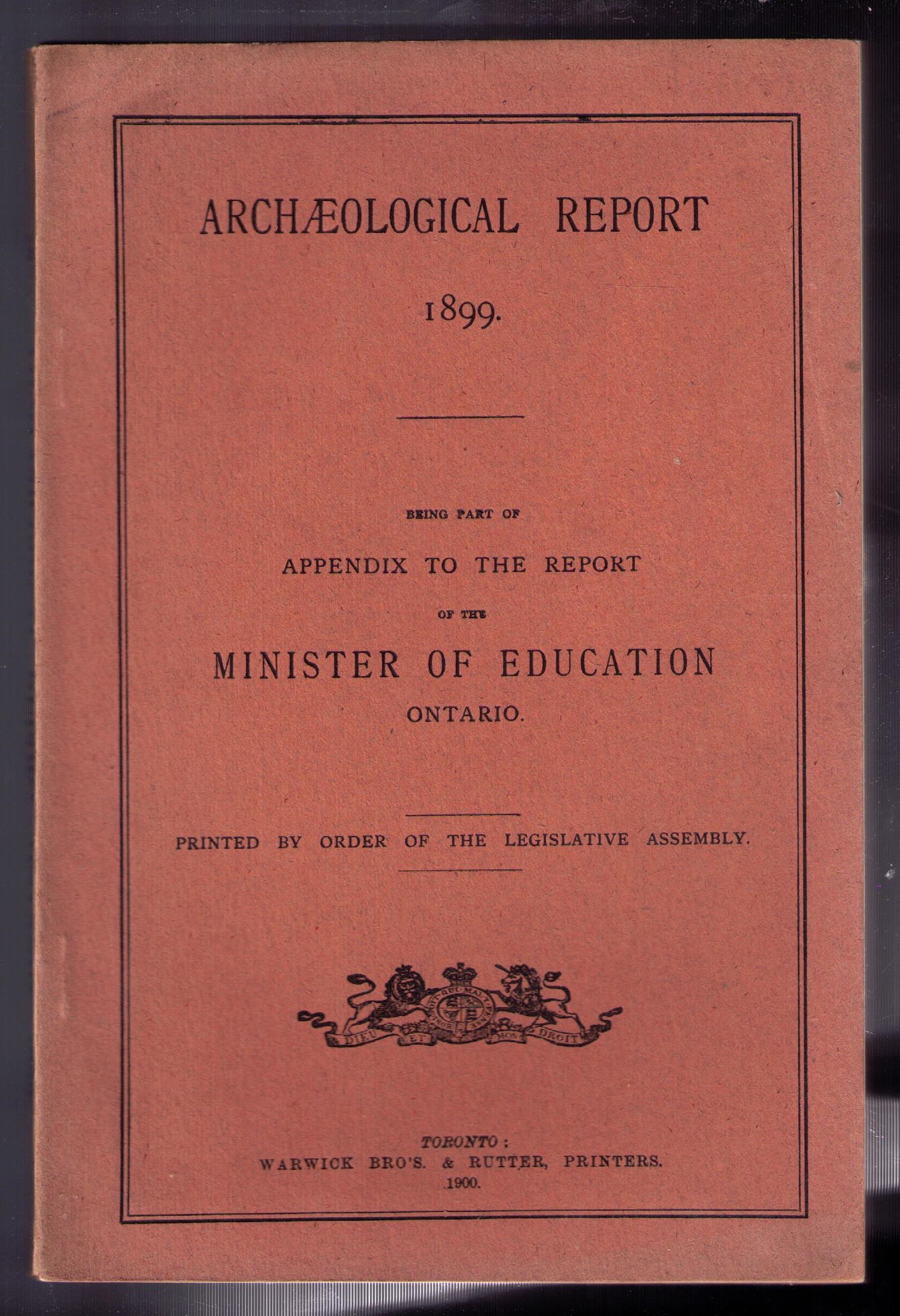 Archaeological Report 1899. Being Part of Appendix to the Report of the ...