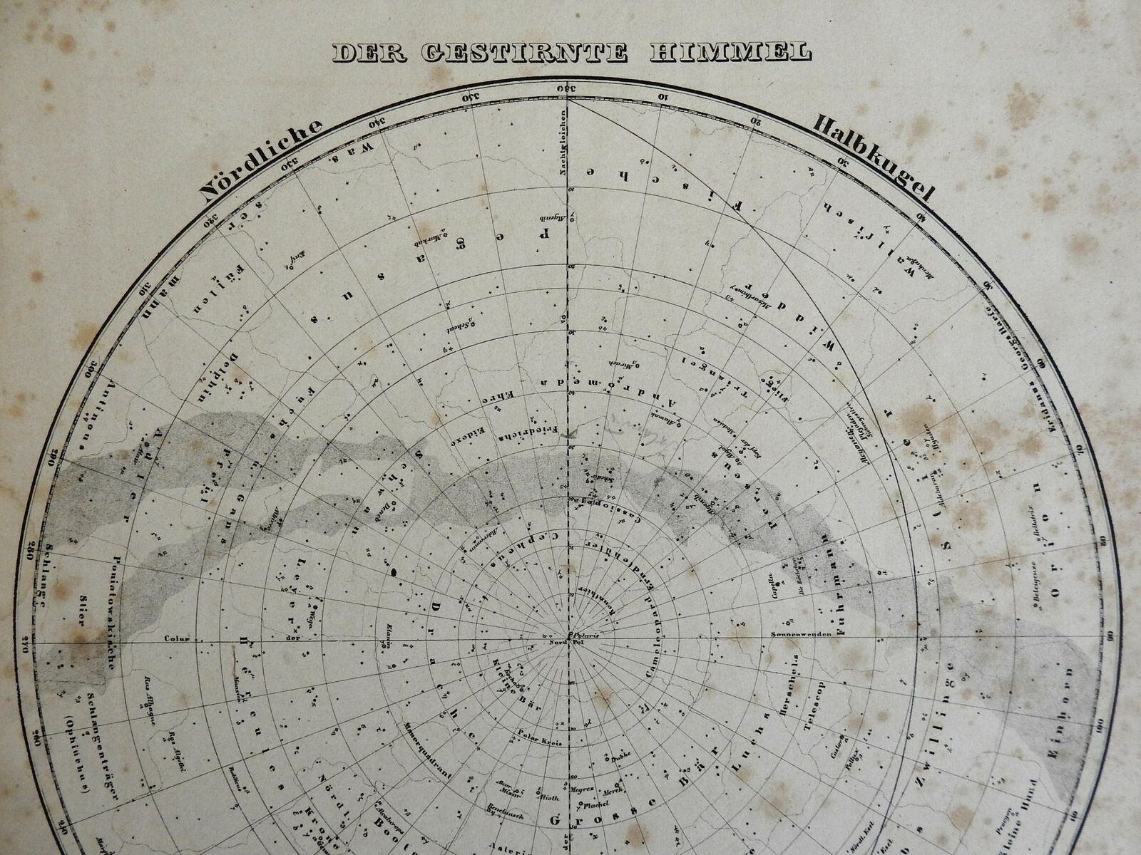 Northern Night Sky Star Map Constellations Zodiac North Star 1849 ...