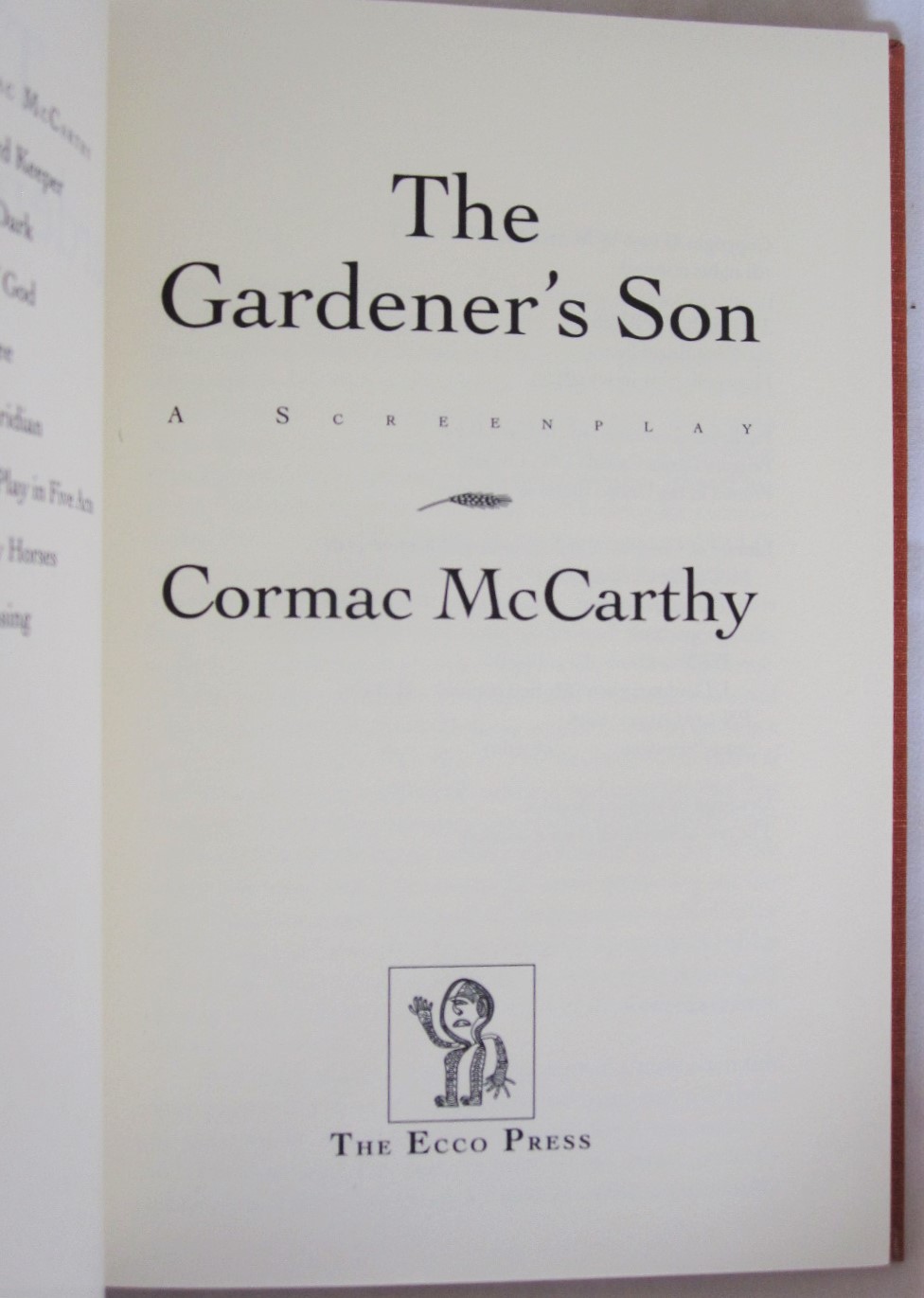 Signed First Edition of Cormac McCarthy's The Gardener's Son: A ...