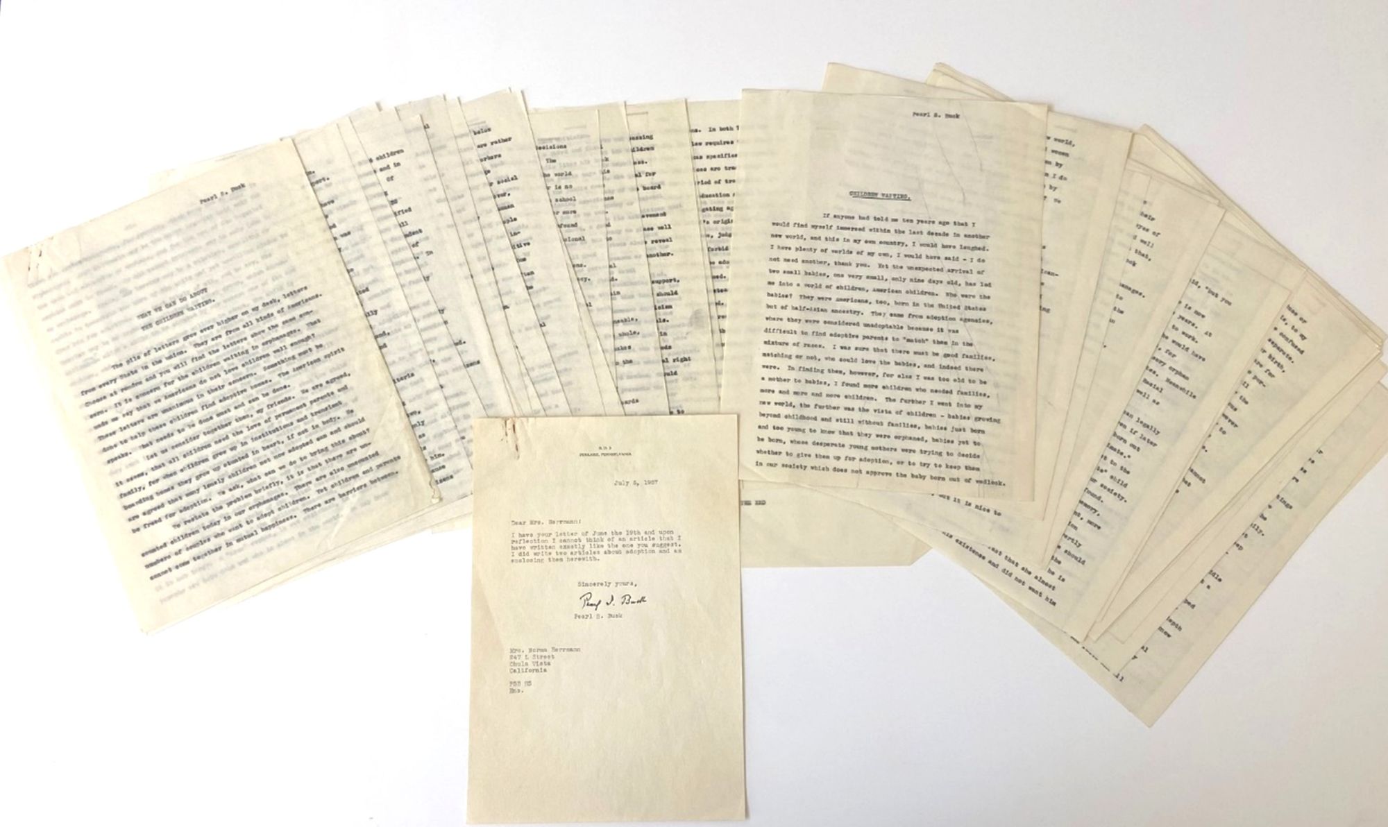 Pearl Buck Archive on Children Adoption "tear down the walls that keep ...