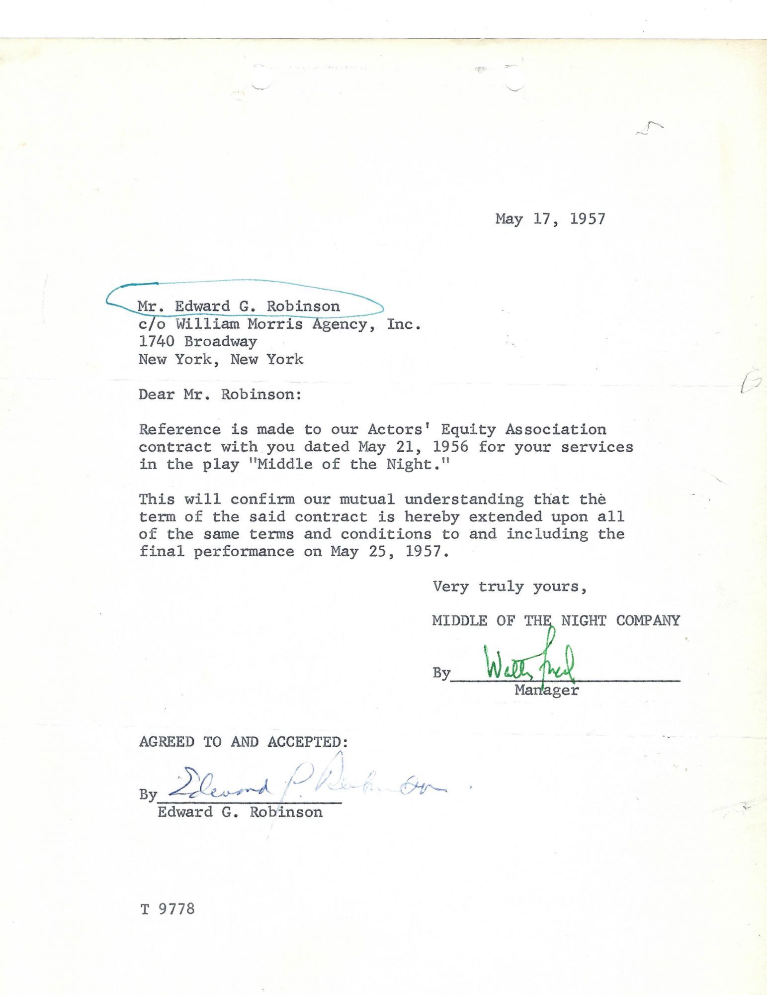 Edward G. Robinson Signed Contract by Robinson, Edward G.: Signed by ...