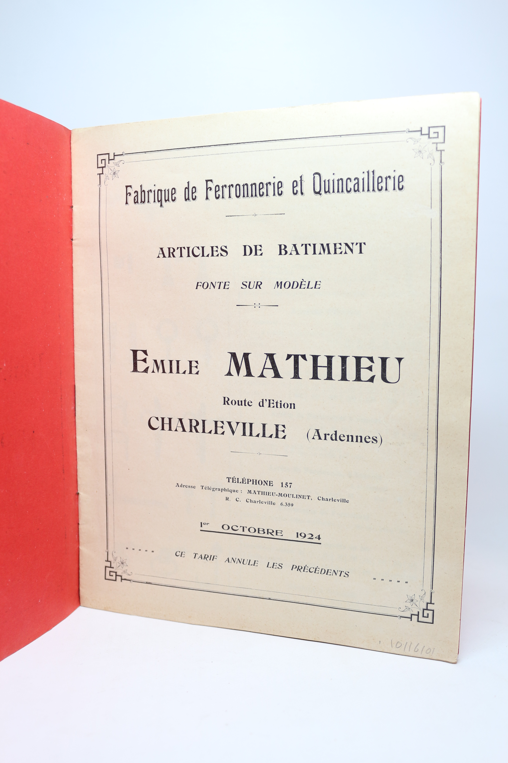 Catalogue de la maison Emile Mathieu, fabrique de ferronnerie et quincaillerie à Charleville ...