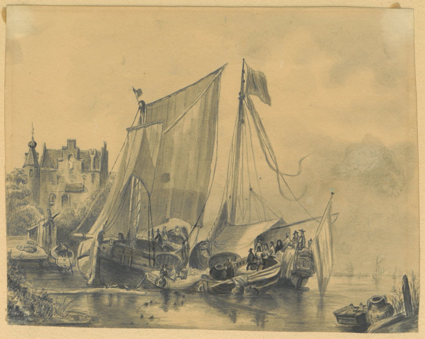 SCHIFFE. - Segelschiff. Zwei kleine Segelschiffe (Ewer) mit ...