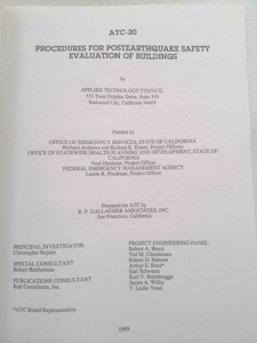 ATC 20: Procedures for Post Earthquake Safety Evaluation of Buildings ...