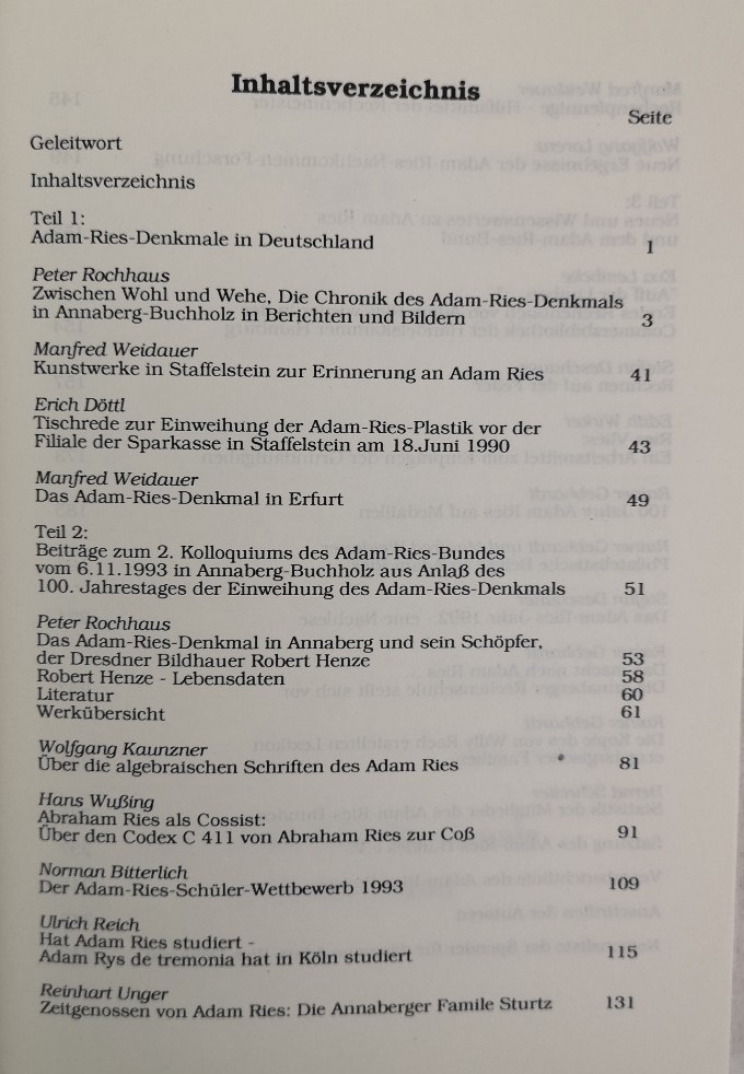 100 Jahre Adam-Ries Denkmal. Annaberg-Buchholz. Schriften des Adam-Ries ...