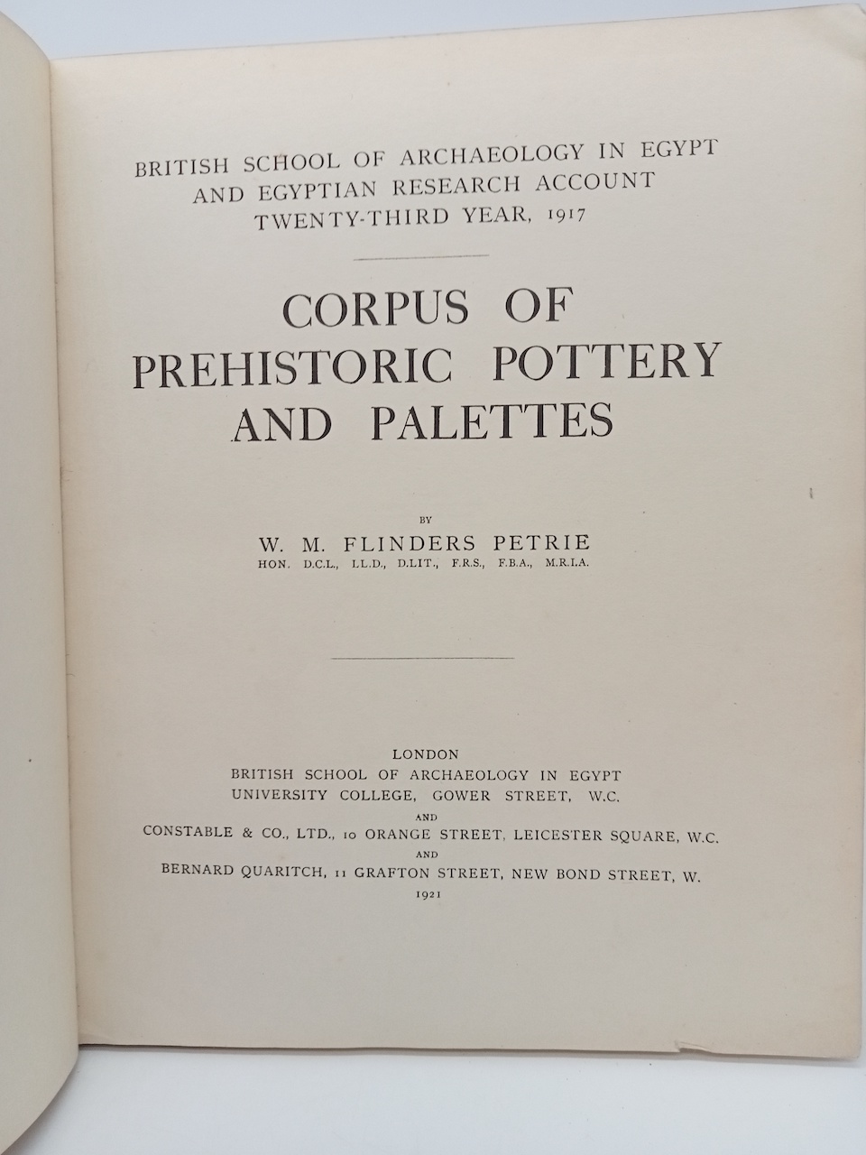 Corpus of Prehistoric Pottery and Palettes. by W. M. Flinders Petrie ...