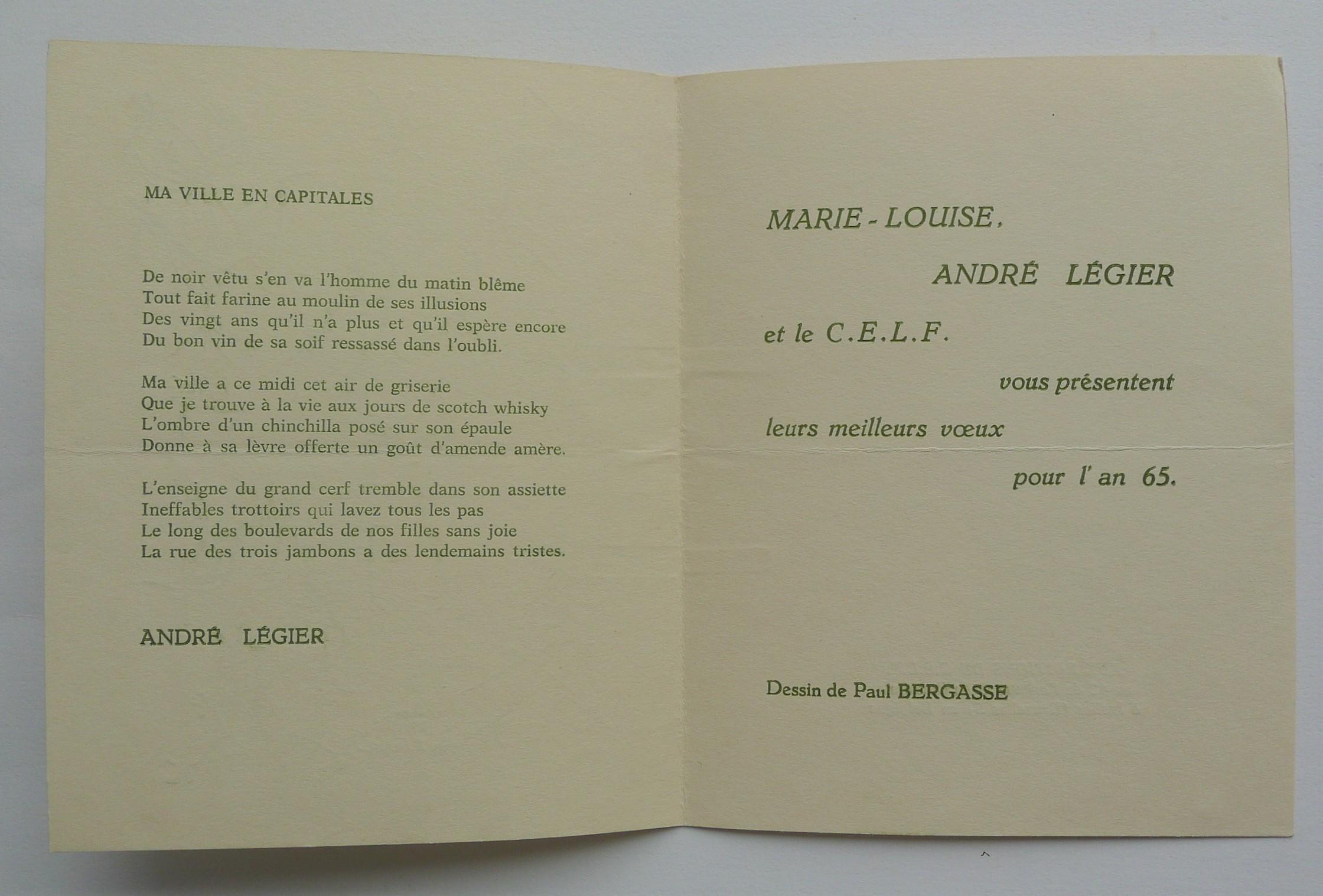 André Légier. Ma Ville en Capitales. New Years Card for 1965. by Légier ...