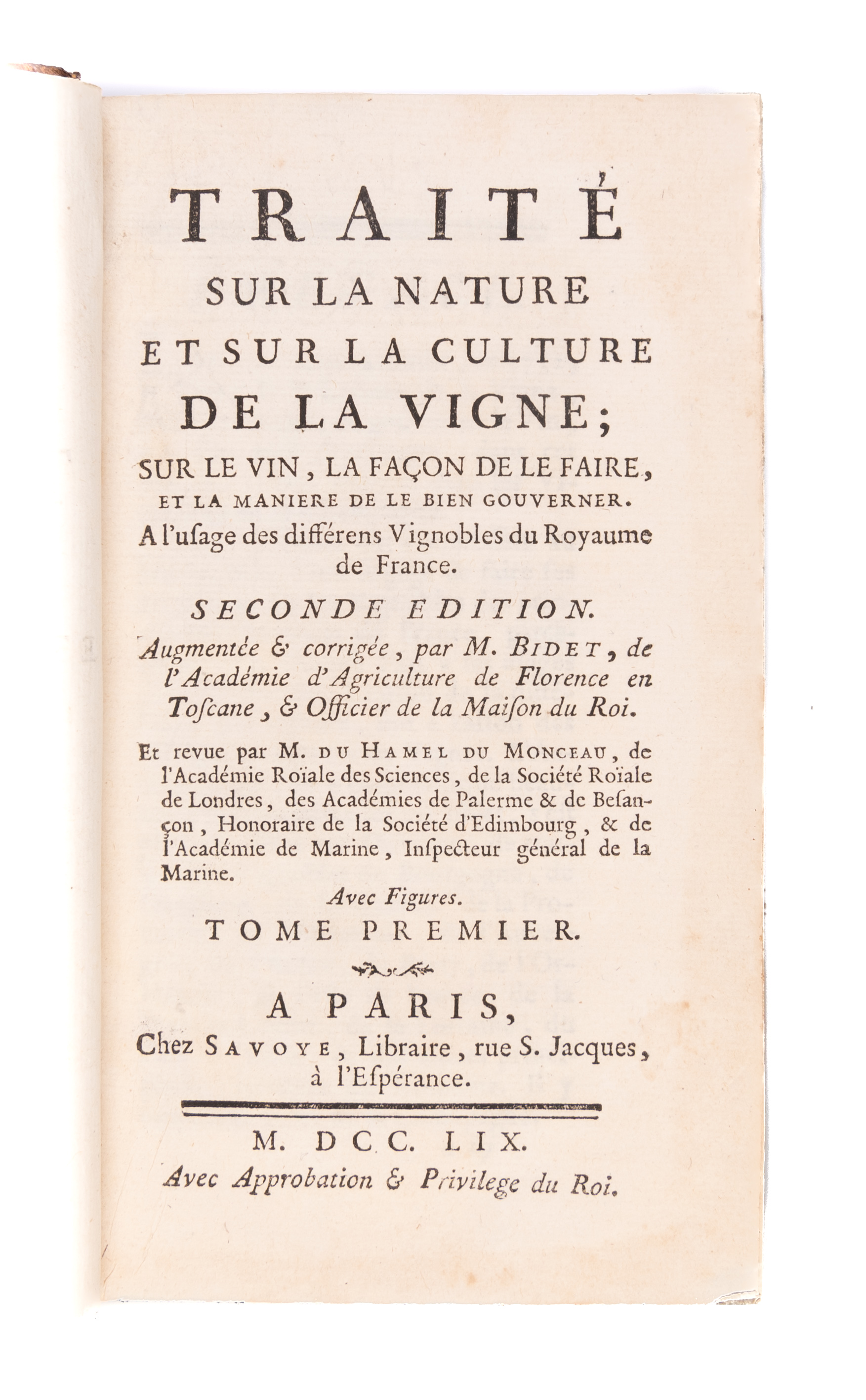 Trait sur la nature et sur la culture de la vigne: by BIDET (Nicolas ...