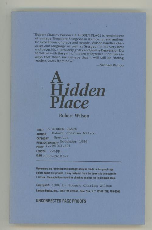A Hidden Place by Robert Charles Wilson by Robert Charles Wilson: Fine ...