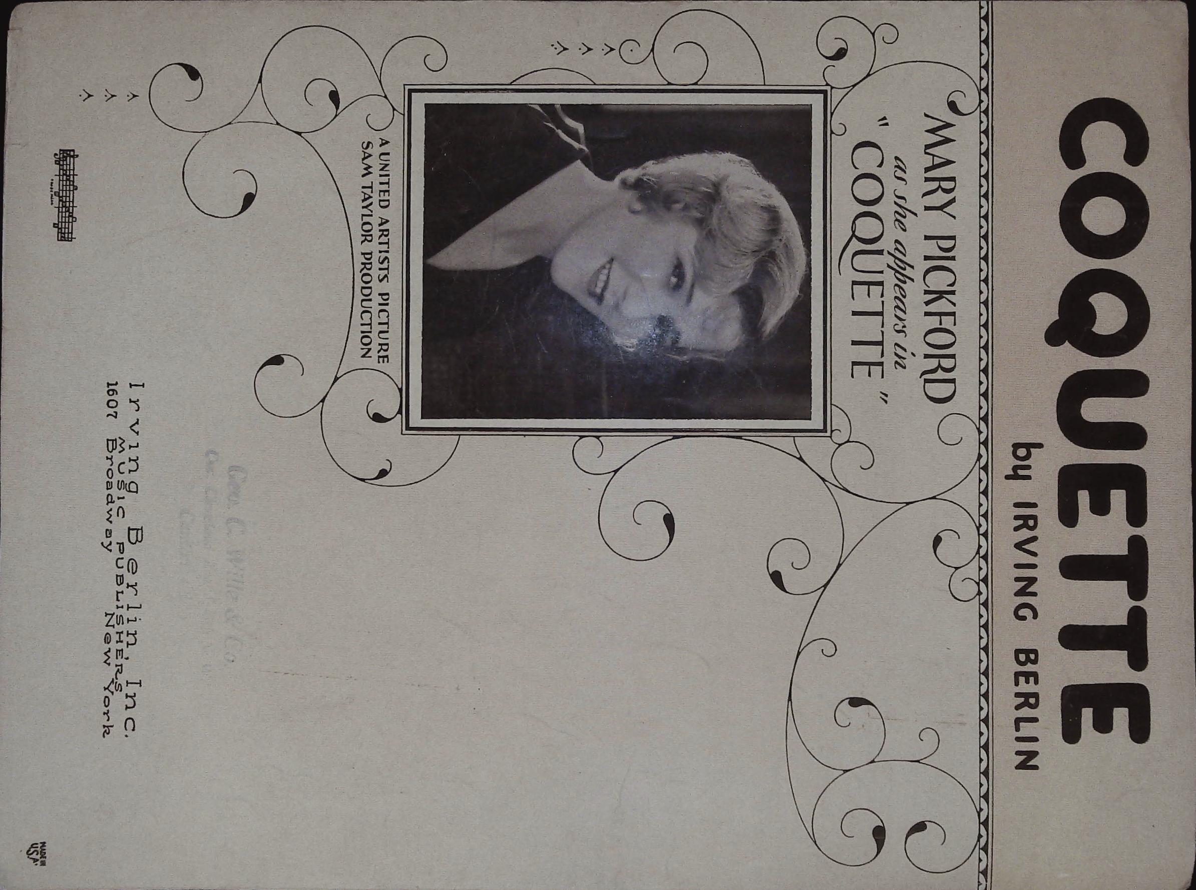 Coquette Sheet Music 1929 Mary Pickford de Irving Berlin: (1929 ...