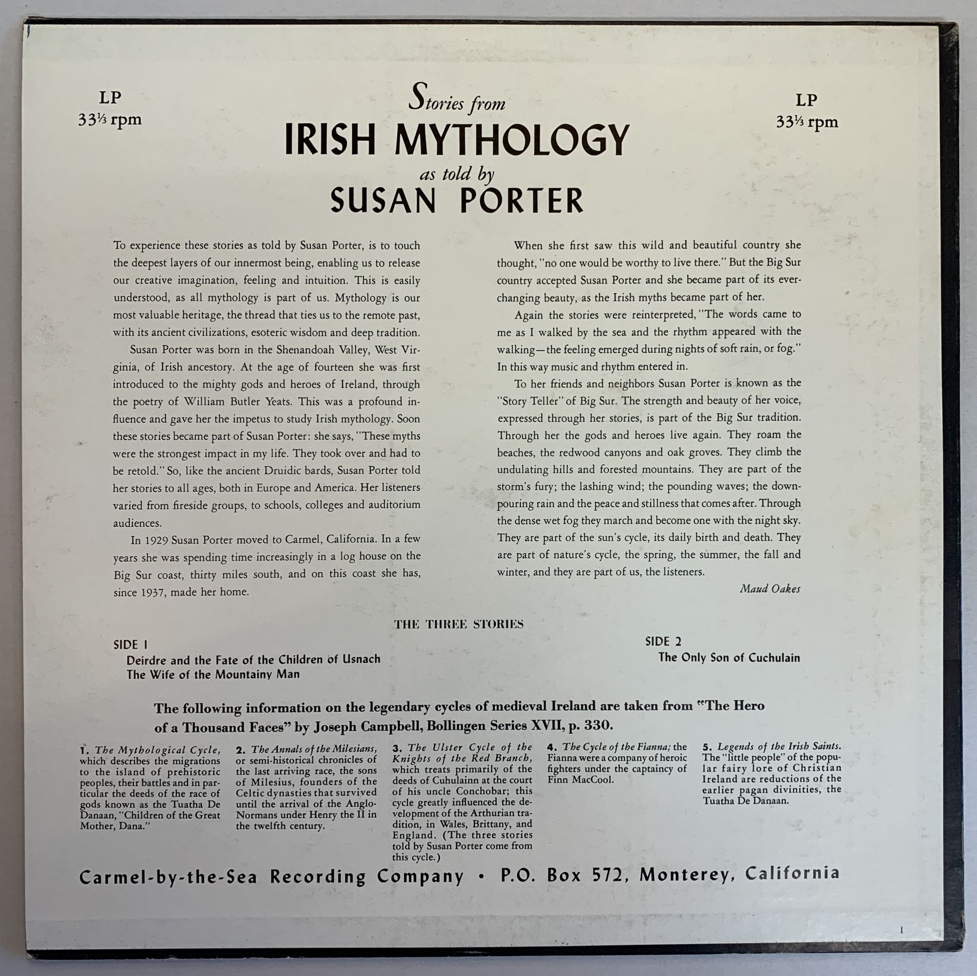 Stories from Irish Mythology as told by Susan Porter de Porter, Susan ...