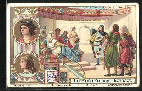 Sammelbild Liebig, Kulturgeschichtliche Bilder, Zeit des Minnegesang ...