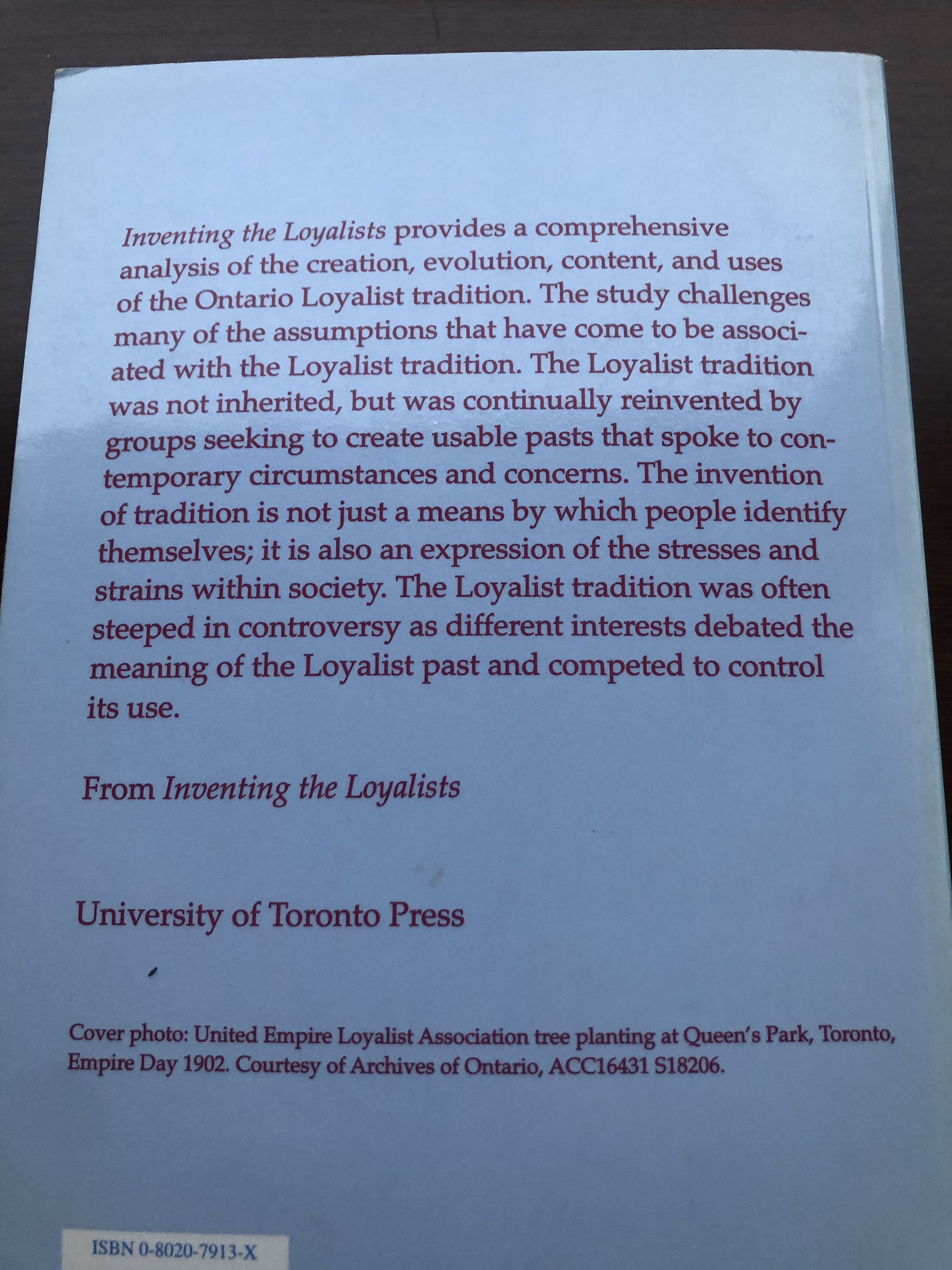 Inventing the Loyalists: The Ontario Loyalist Tradition and the ...