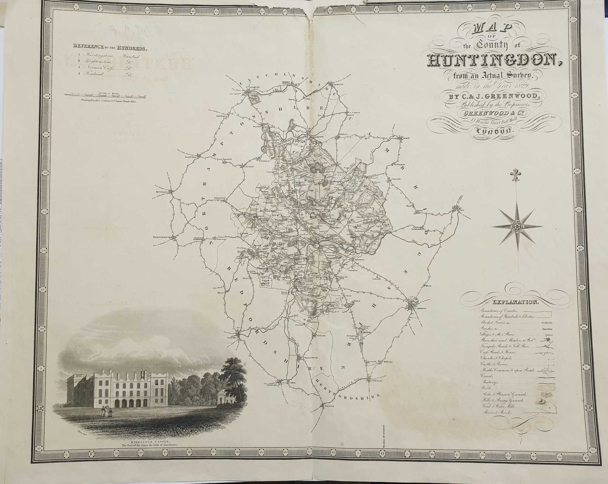 Huntingdon County Map, Original 1831 Engraving by Walker, J. & C.: Very ...