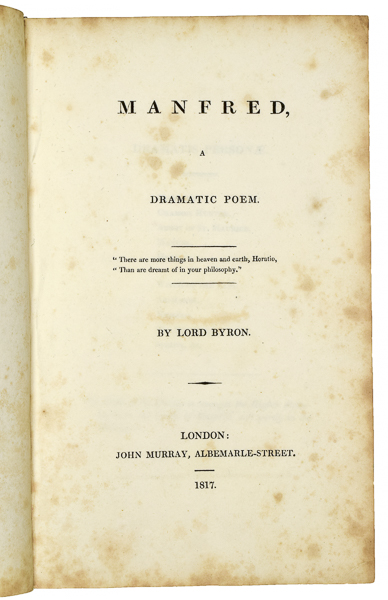 Manfred, a dramatic poem. by BYRON, George Noel Gordon, Baron.: (1817 ...