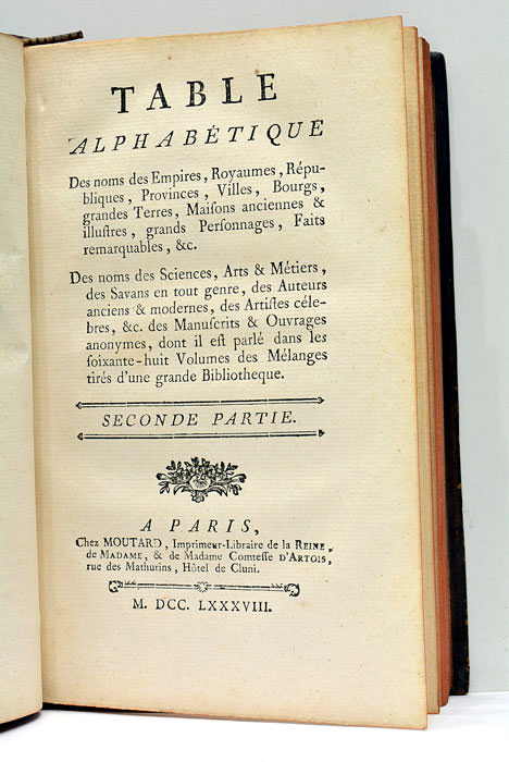 MÉLANGES TIRÉS D'UNE GRANDE BIBLIOTHÈQUE. TABLE ALPHABÉTIQUE Des noms ...