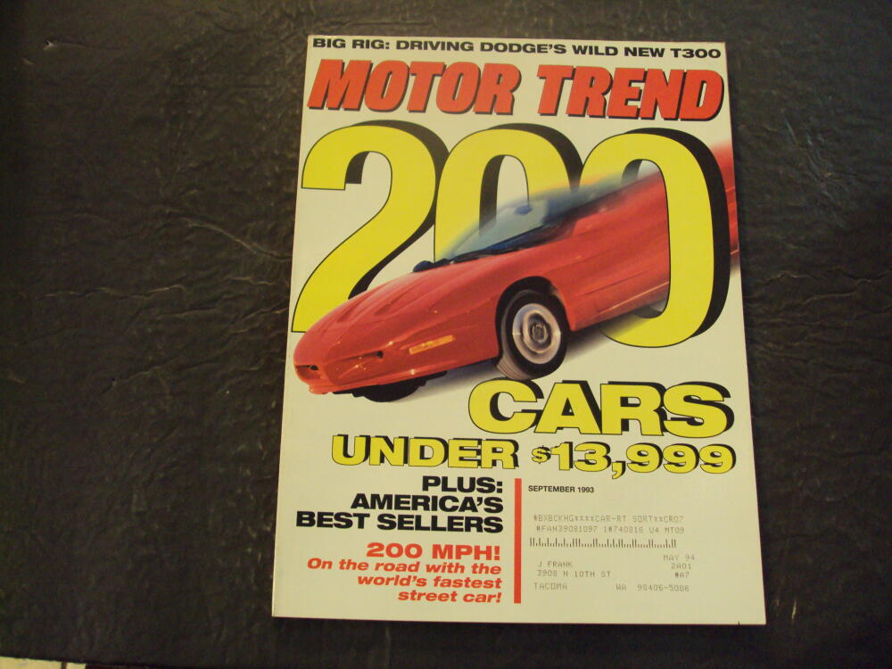 Motor Trend Sep 1993 World's Fastest Street Car: (1993) Magazine ...