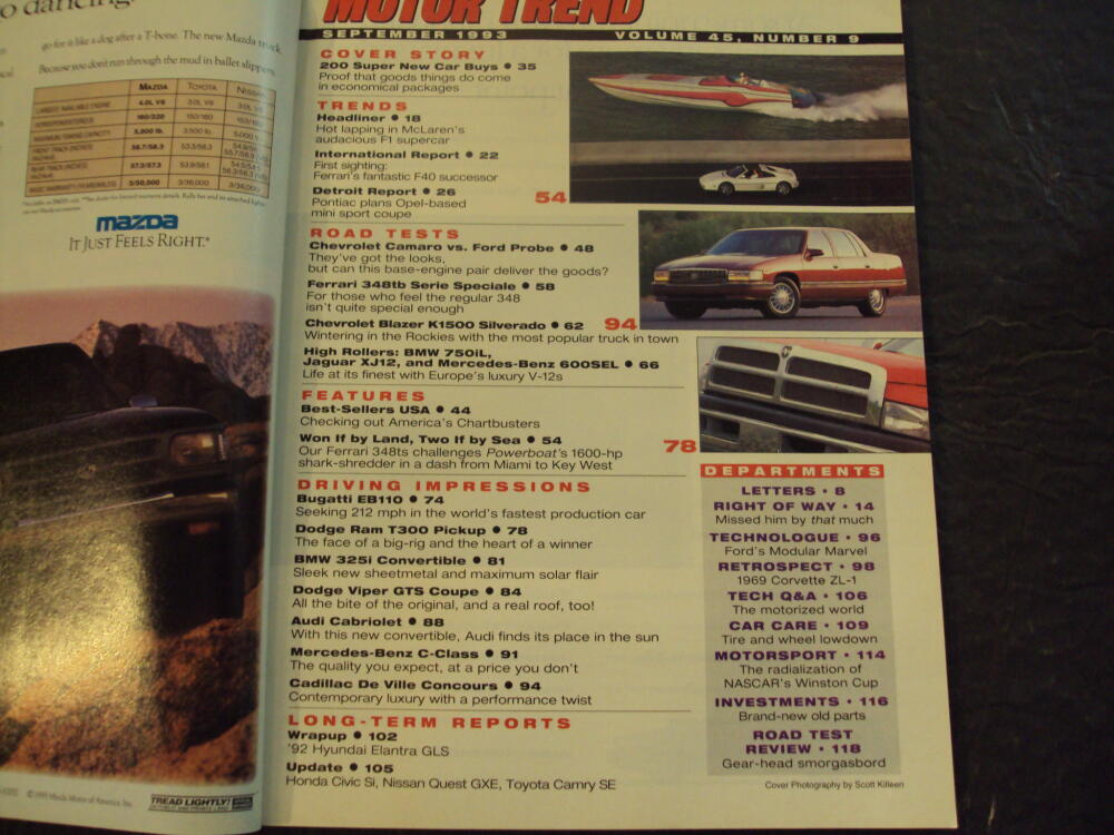 Motor Trend Sep 1993 World's Fastest Street Car: (1993) Magazine ...