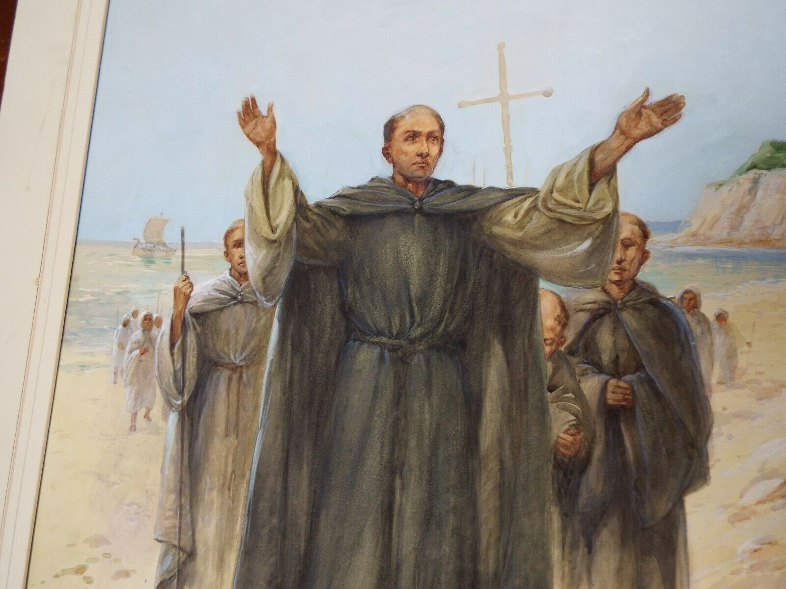 The Landing of St A by Evelyn Stuart Hardy, Lg original water color ...