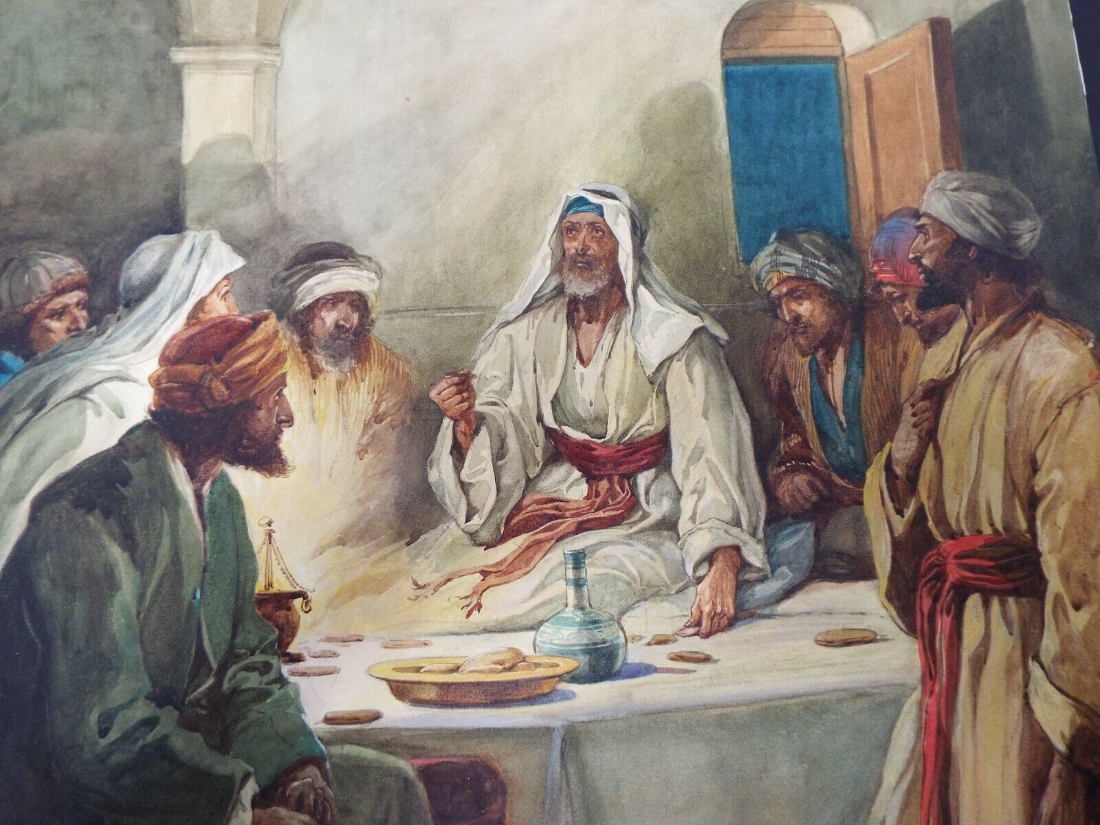 Paul at Troas in Upper Room by Evelyn Stuart Hardy, Lg original water ...