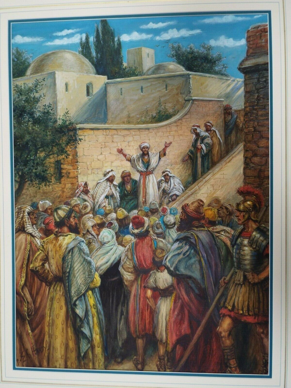 Peter Preaching at Pentecost by Evelyn Stuart Hardy, Lg original water ...