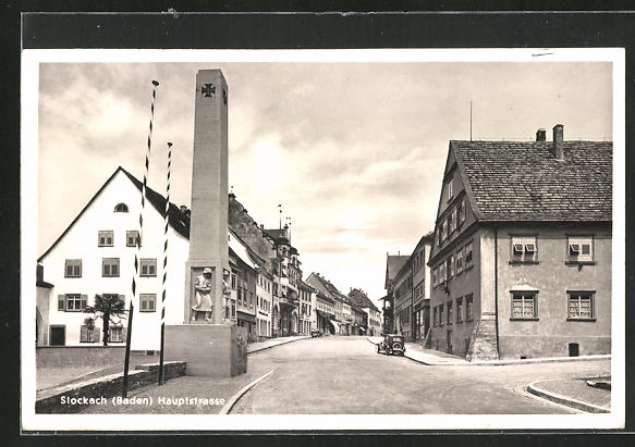 Ansichtskarte Stockach / Baden, Hauptstrasse mit Kriegerdenkmal: (1940 ...