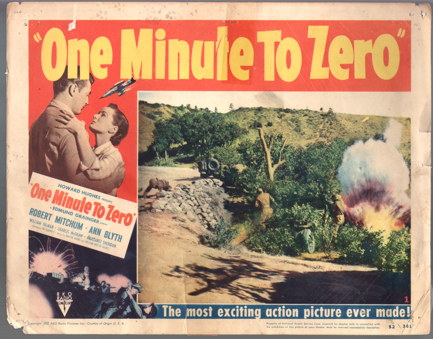 One Minute To Zero-Lobby Card-1954-Robert Mitchum-Ann Blyth: (1952 ...