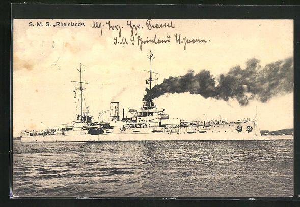 Ansichtskarte Kriegsschiff SMS Rheinland: (1913) Manuskript ...