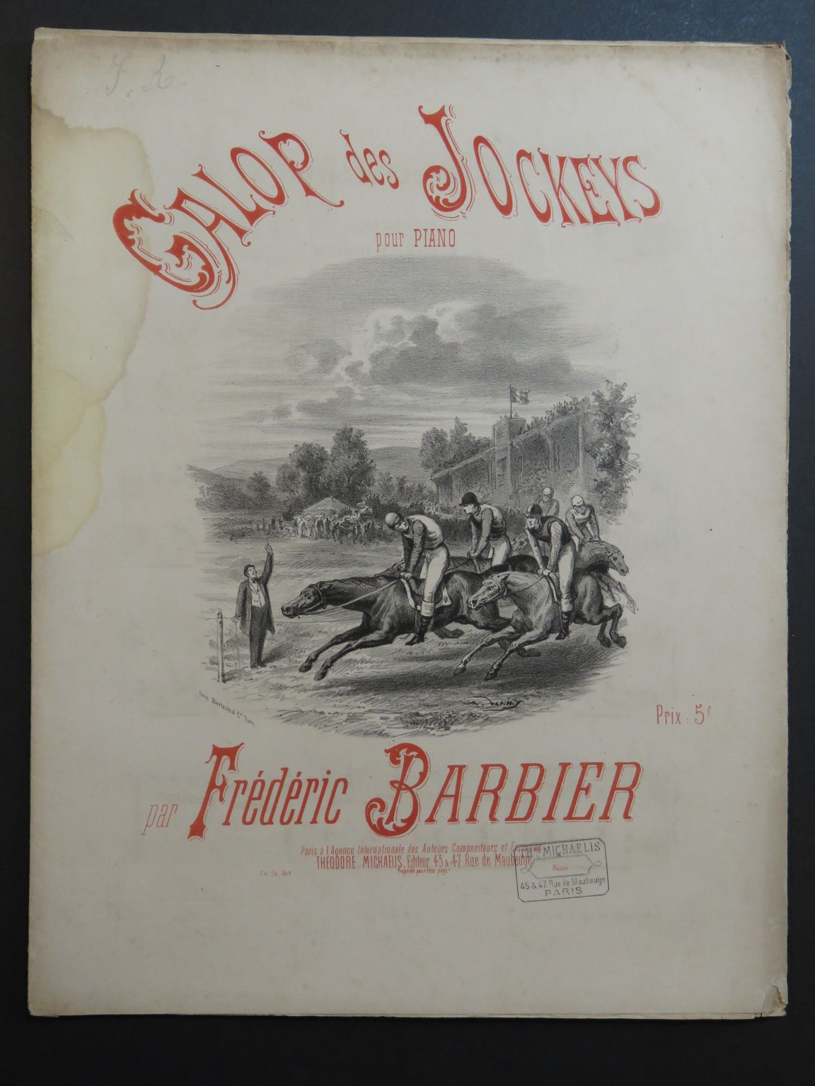 BARBIER Frédéric Galop des Jockeys Piano 1879 by BARBIER Frédéric Galop ...