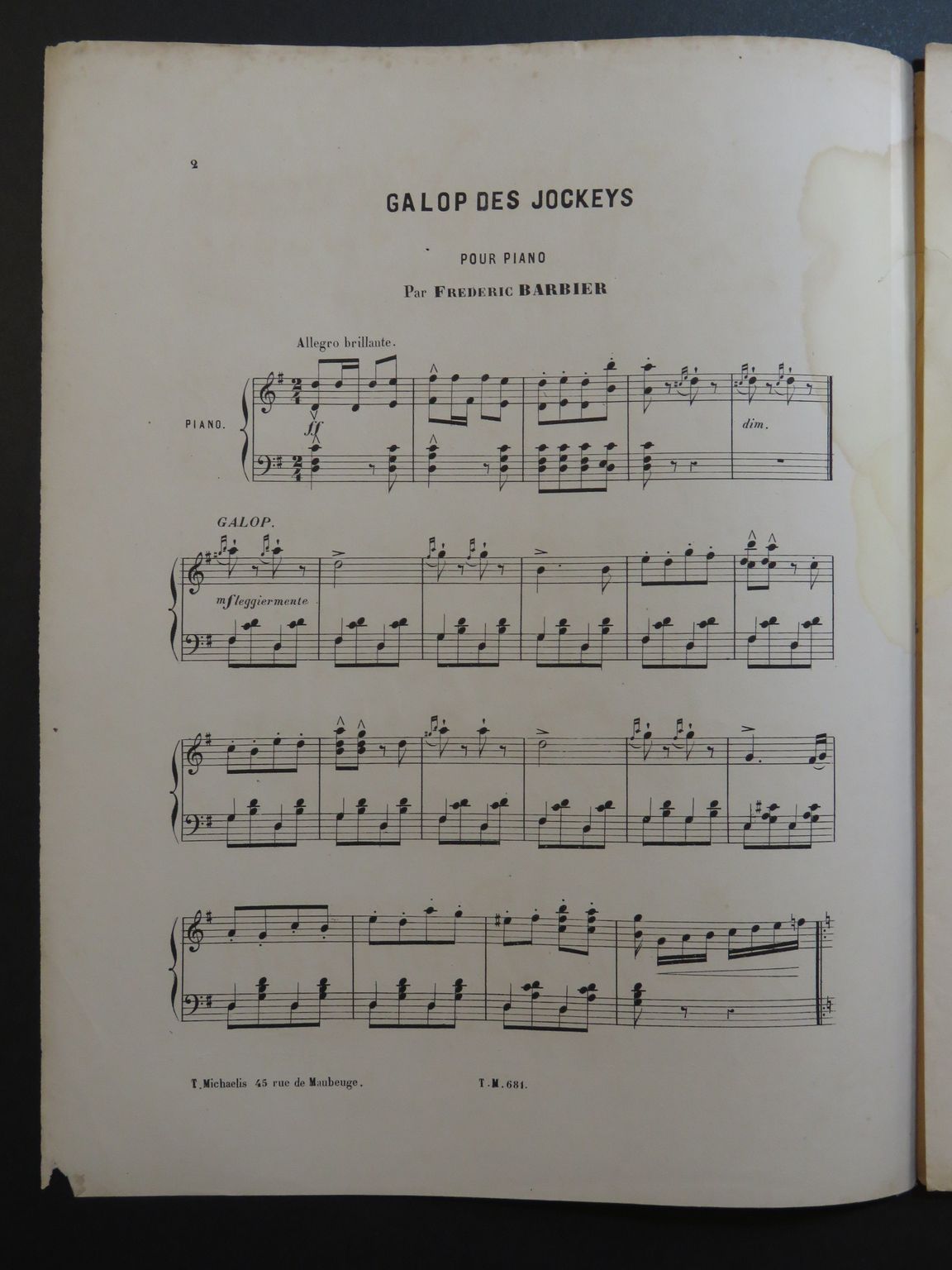 BARBIER Frédéric Galop des Jockeys Piano 1879 by BARBIER Frédéric Galop ...