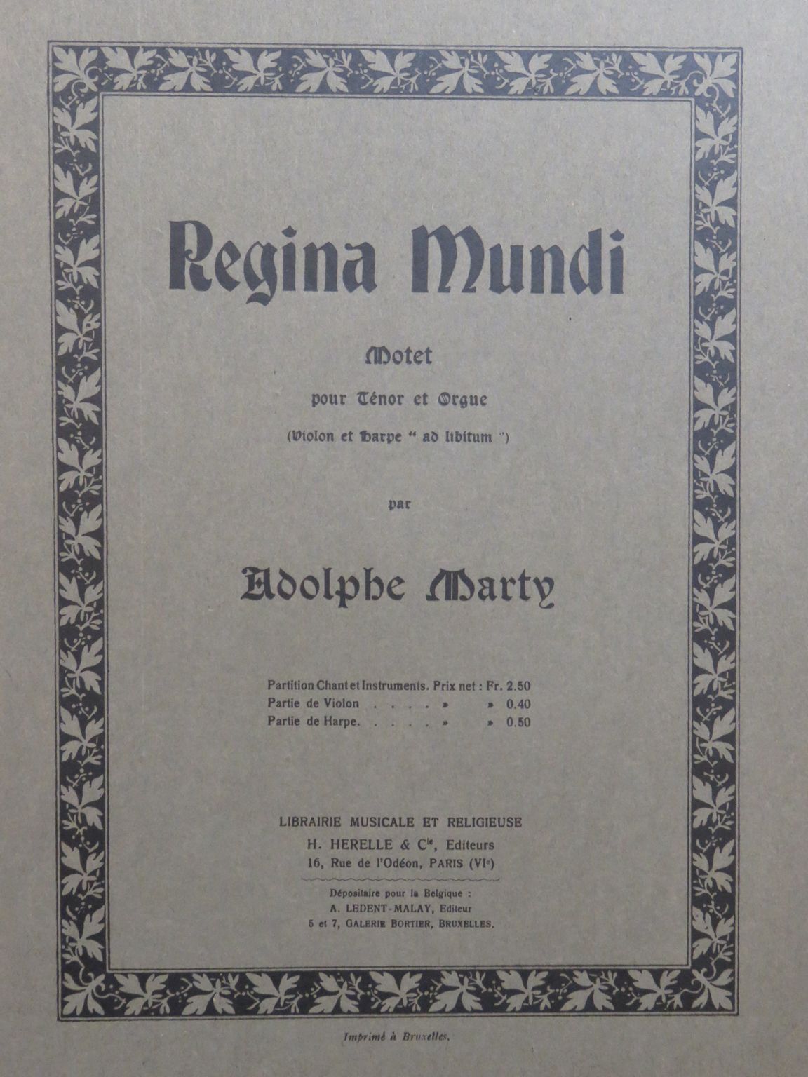 MARTY Adolphe Regina Mundi Chant Orgue Violon Harpe von MARTY Adolphe ...