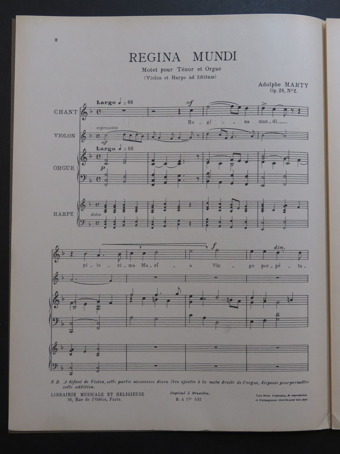 MARTY Adolphe Regina Mundi Chant Orgue Violon Harpe von MARTY Adolphe ...