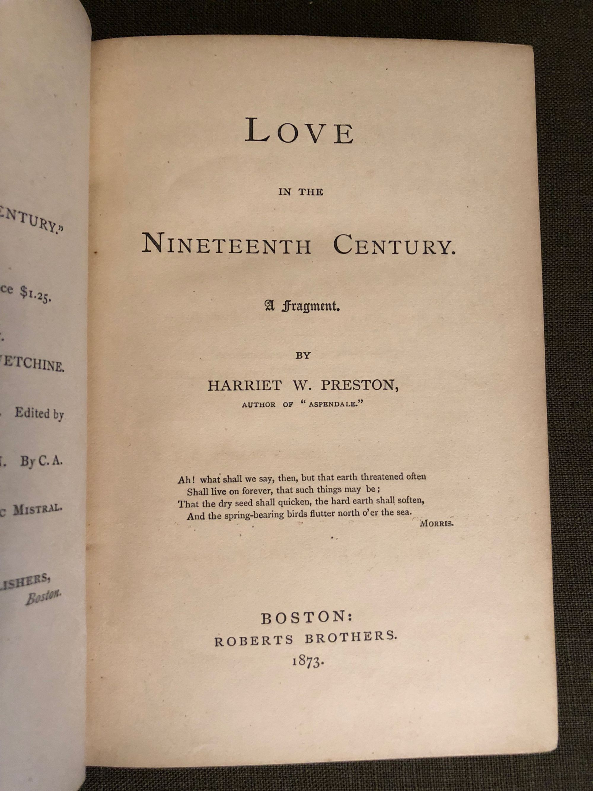 Love in the Nineteenth Century. A Fragment. de Preston, Harriet Waters ...