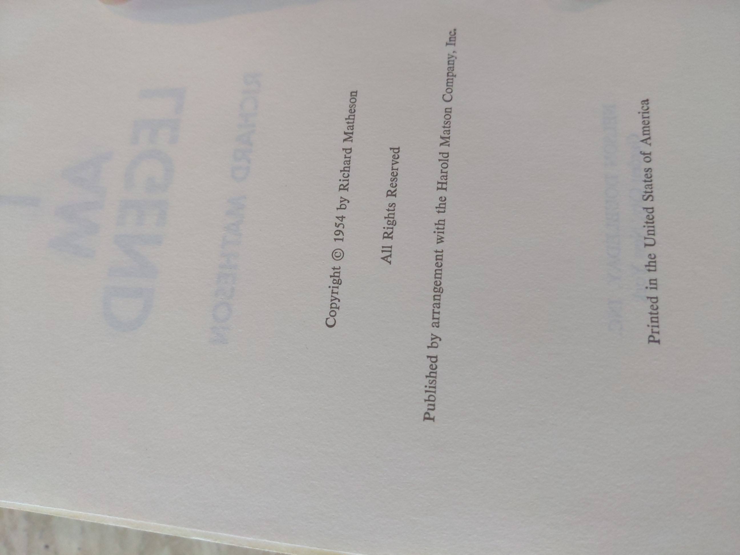 I Am Legend by Richard Matheson: Near Fine Hardcover Book Club Edition ...