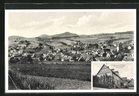 Ansichtskarte Geroda / Mainfranken, Gasthaus zum Hirschen, Ortsansicht ...