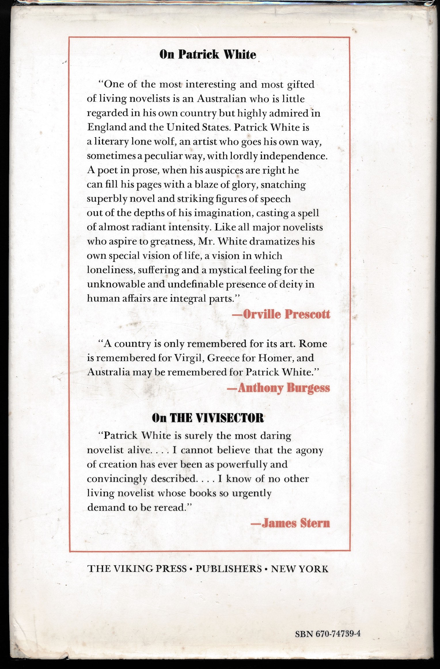 The Vivisector by White, Patrick (1912-1990): Near Fine Hardcover (1970 ...