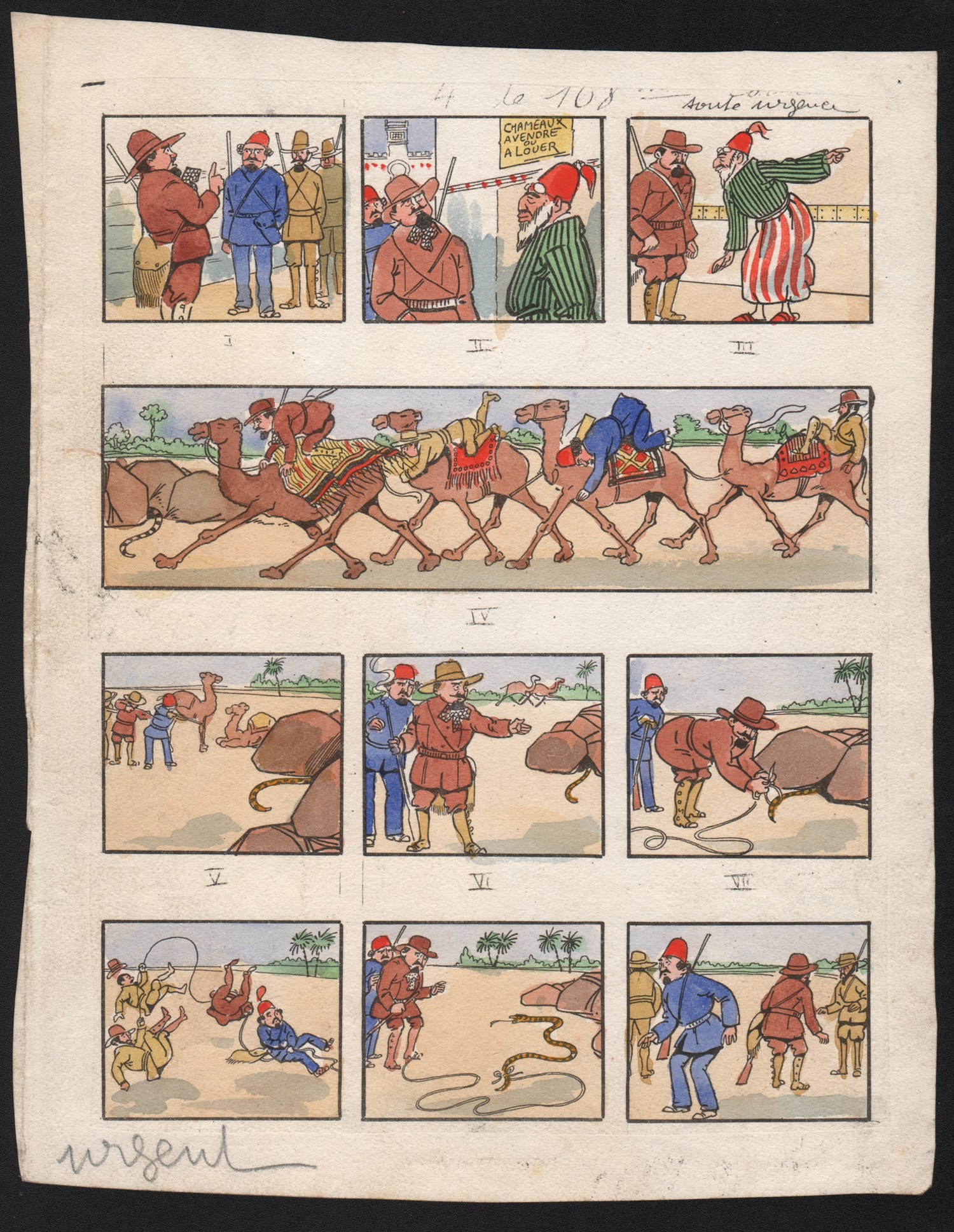 (Renting camels) - Comic book illustration bande dessinée: (1910) Art ...