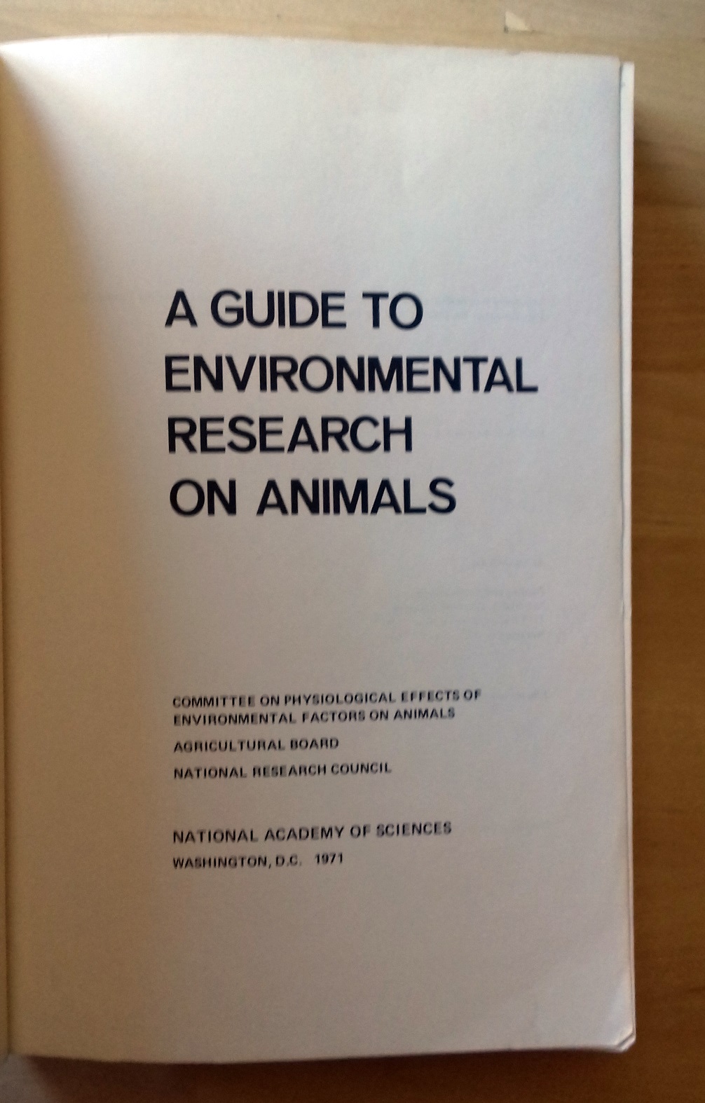 A GUIDE TO ENVIRONMENTAL RESEARCH ON ANIMALS by Committee on ...