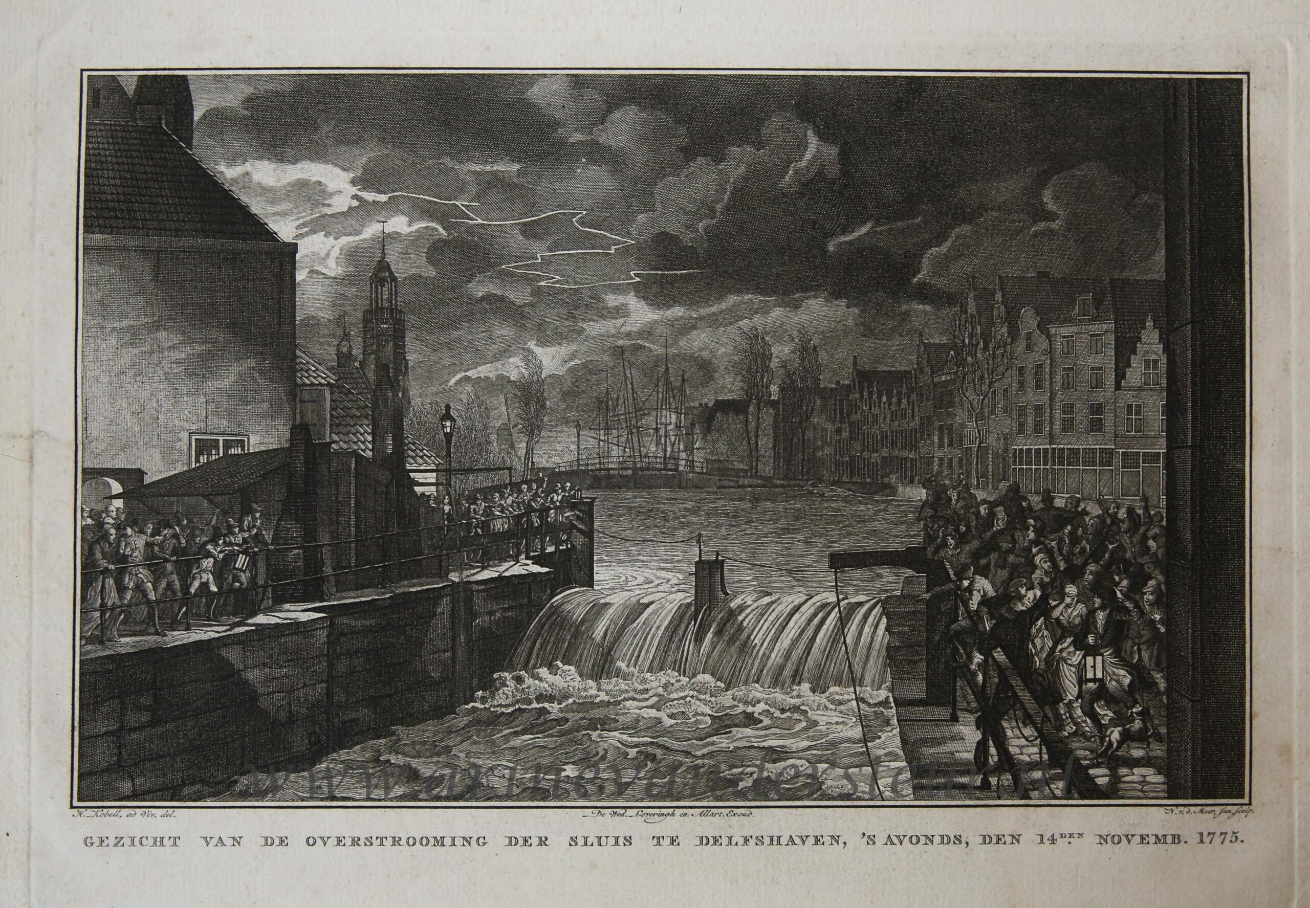 [Antique print, etching and engraving] The flood at Delftshaven in ...