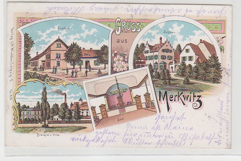 60512 Ak Lithographie Gruß Aus Merkwitz Gasthof Usw 1900 Von Sammeln