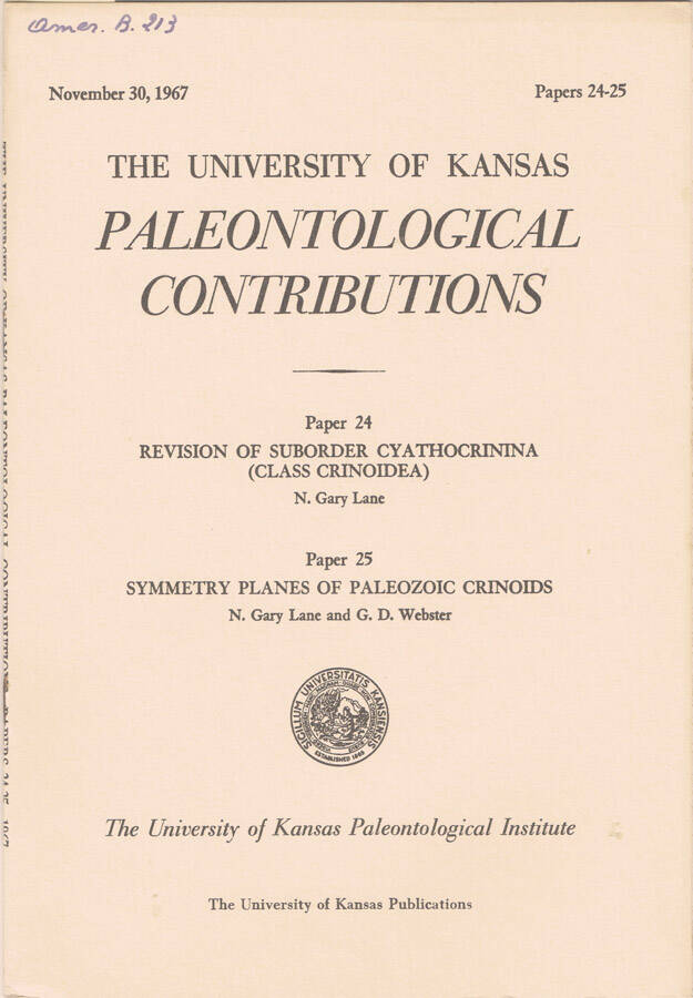 Paper 24: Revision of suborder cyathocrinina (class crinoidea) (by N ...