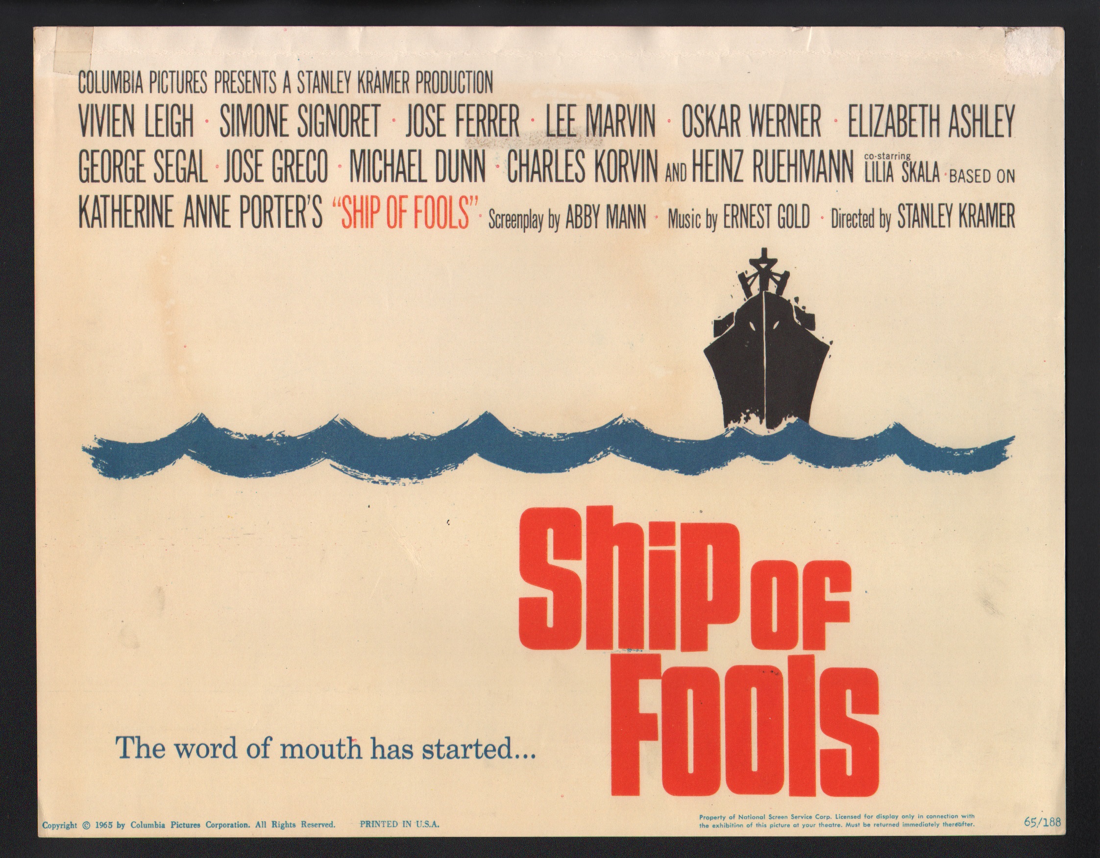 Ship of Fools 11'x14' Title Card G: (1965) Photograph | DTA Collectibles